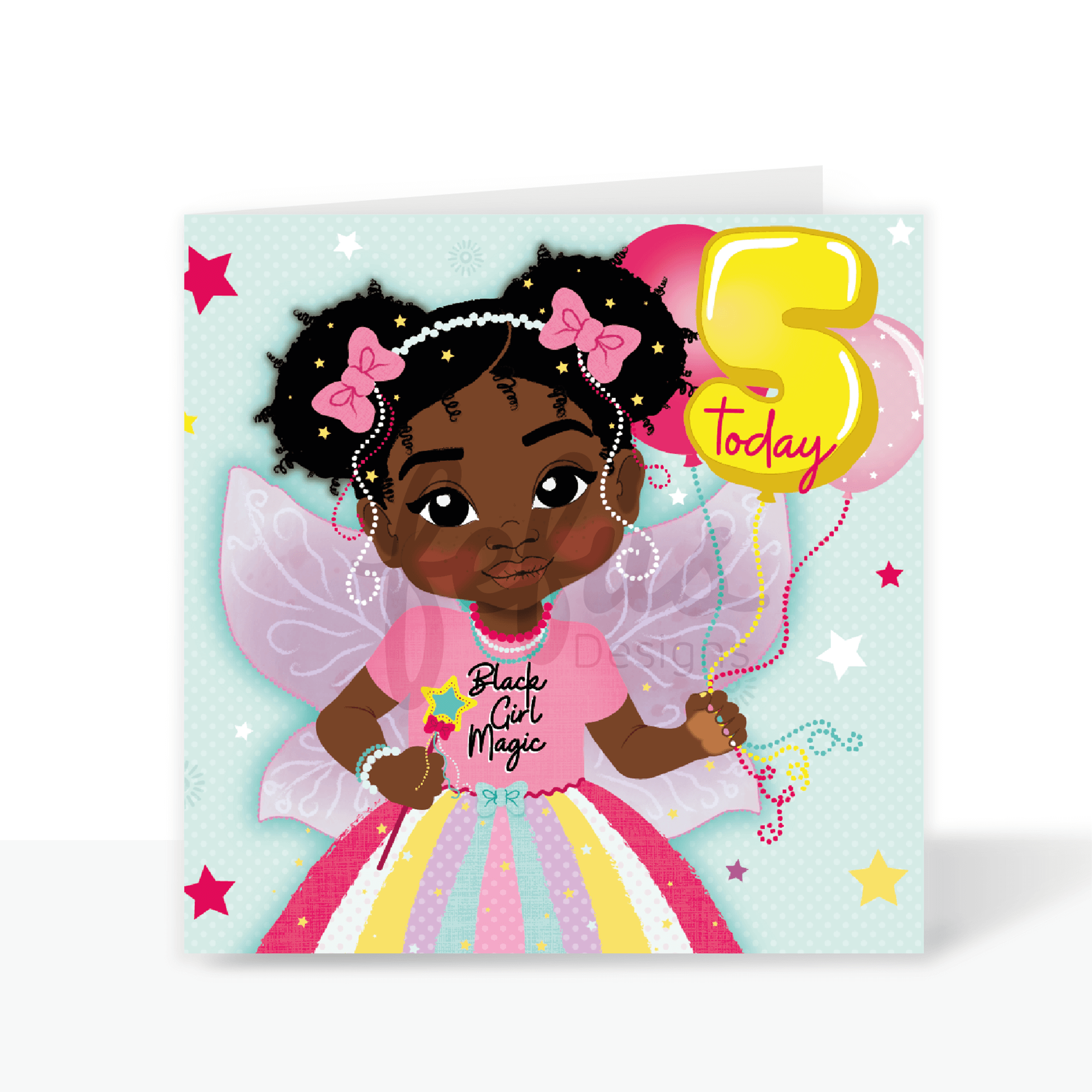 5 Today! - Black Fairy Girl Birthday Card | Fefus Designs